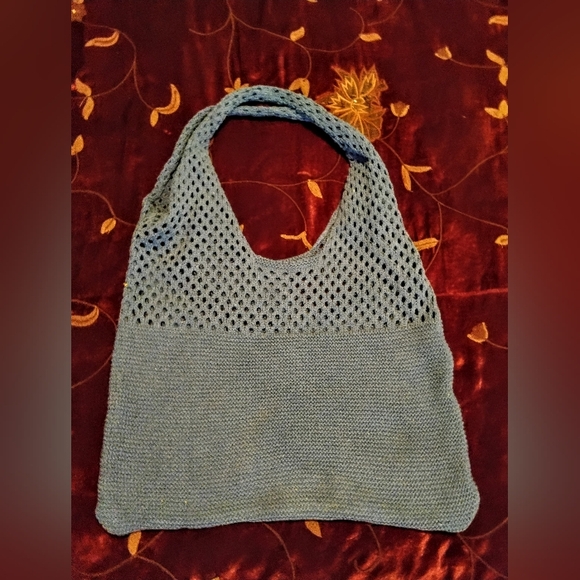 Bags | Elegant Knit Tote Bag In Blue | Poshmark